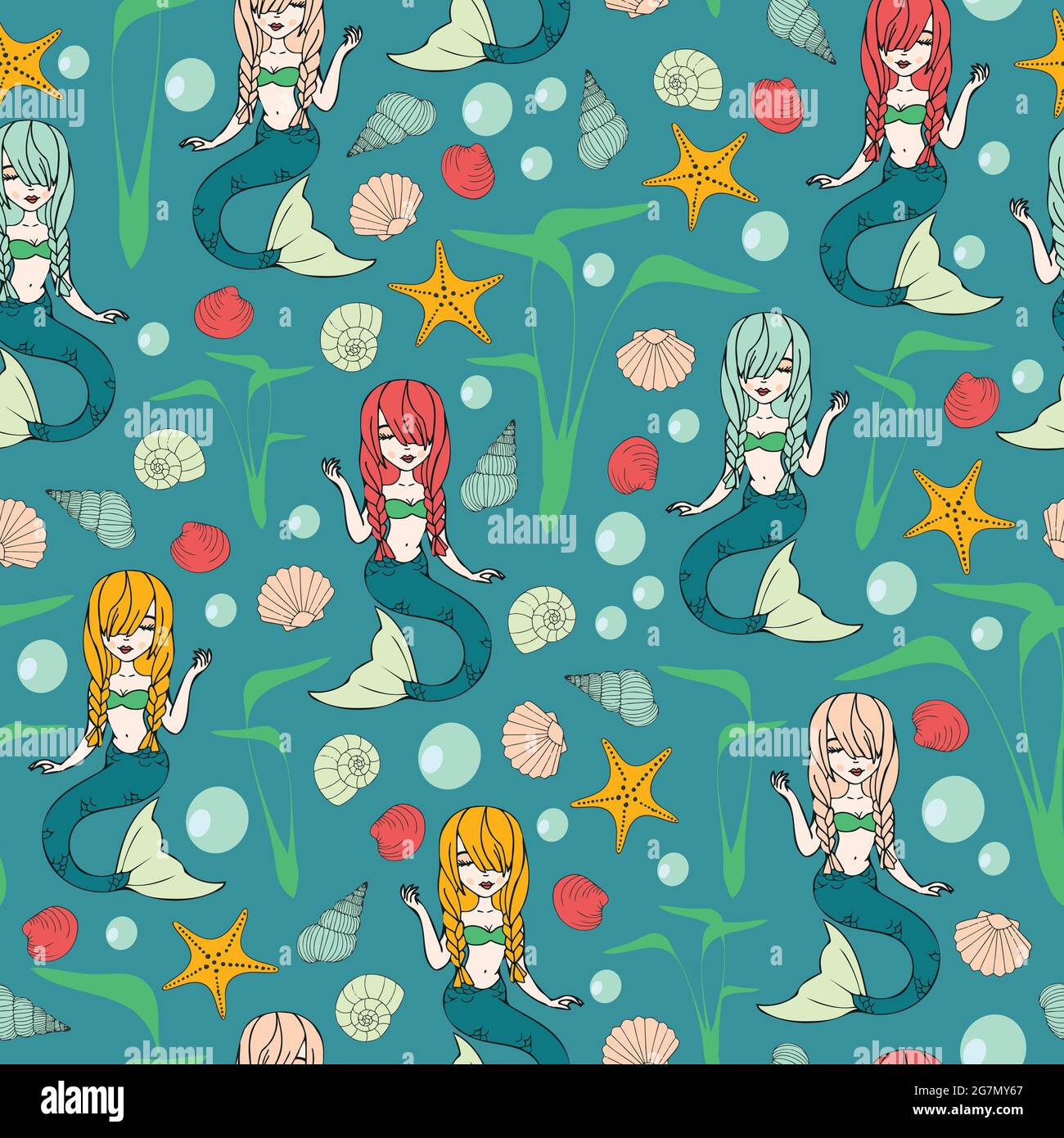 Blue mermaid illustration Stock Vector Images - Alamy