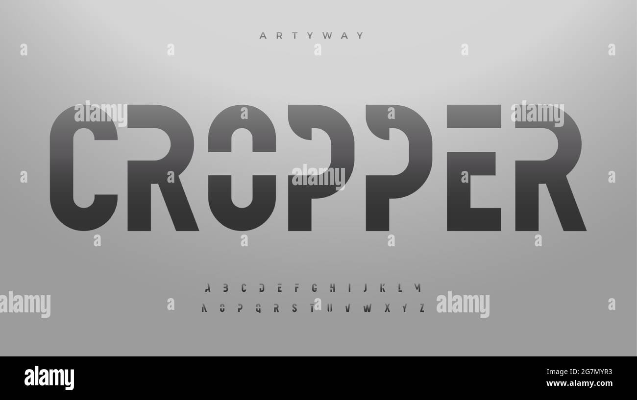 Tall tech font alphabet letters. Cropped logo typography. Minimal ...