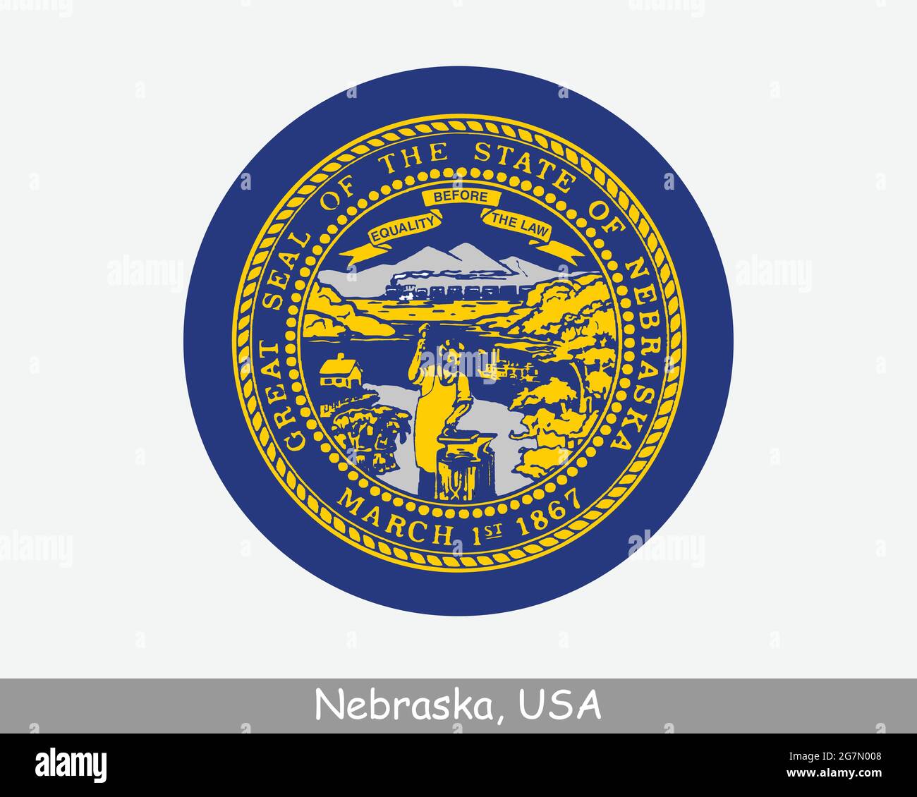 Nebraska Round Circle Flag. NE USA State Circular Button Banner Icon ...