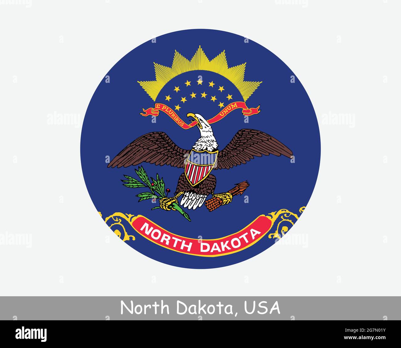 North Dakota Round Circle Flag. ND USA State Circular Button Banner ...