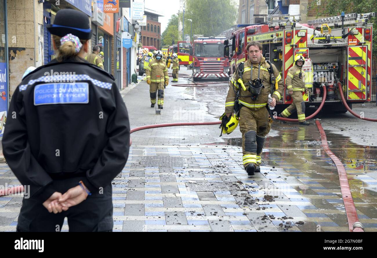 Maidstone, Kent, UK. Emergency services attending a large fire in the ...