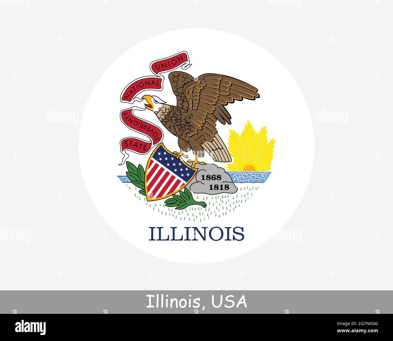 Illinois Round Circle Flag. IL USA State Circular Button Banner Icon ...