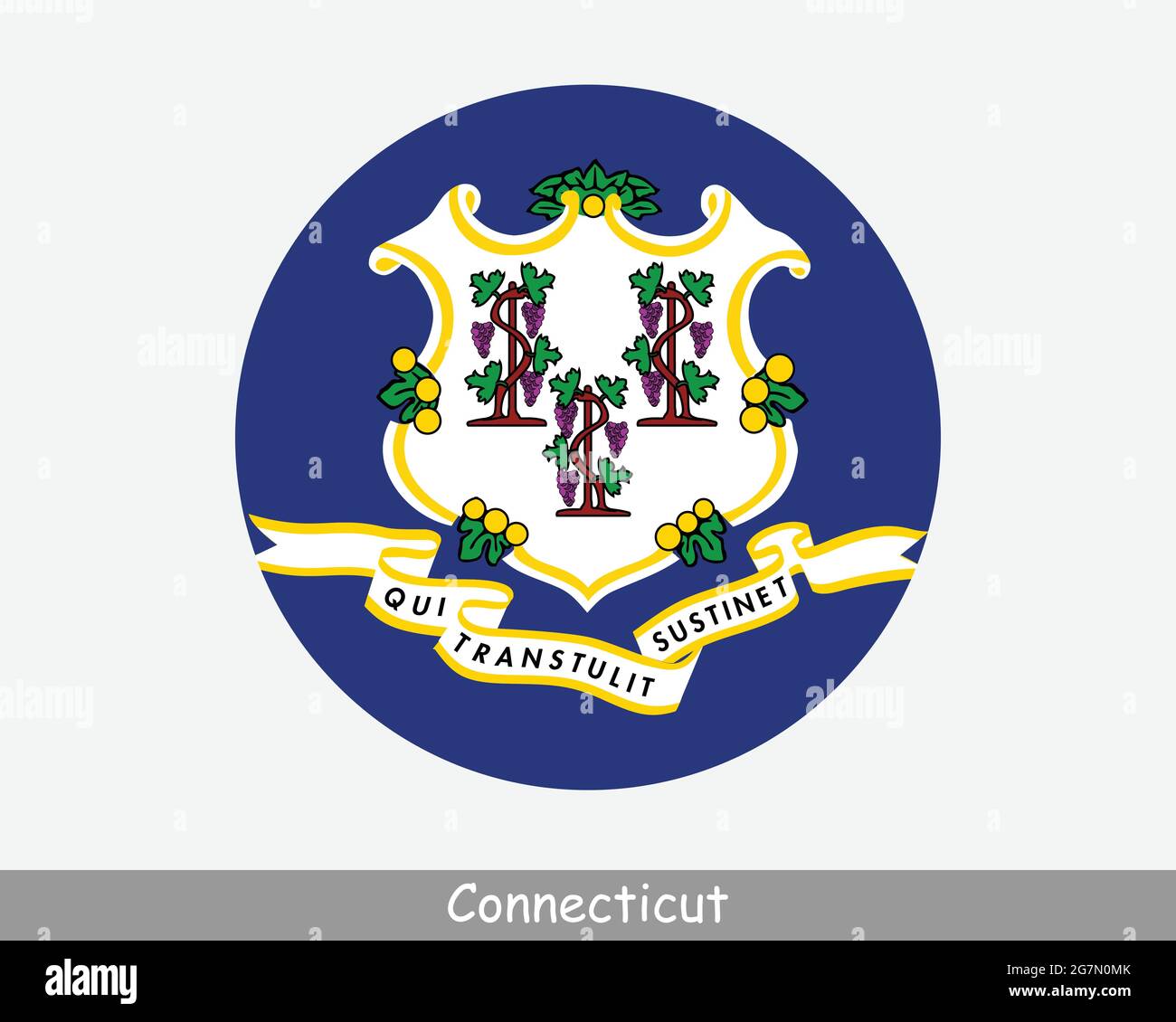 Connecticut Round Circle Flag. CT USA State Circular Button Banner Icon ...