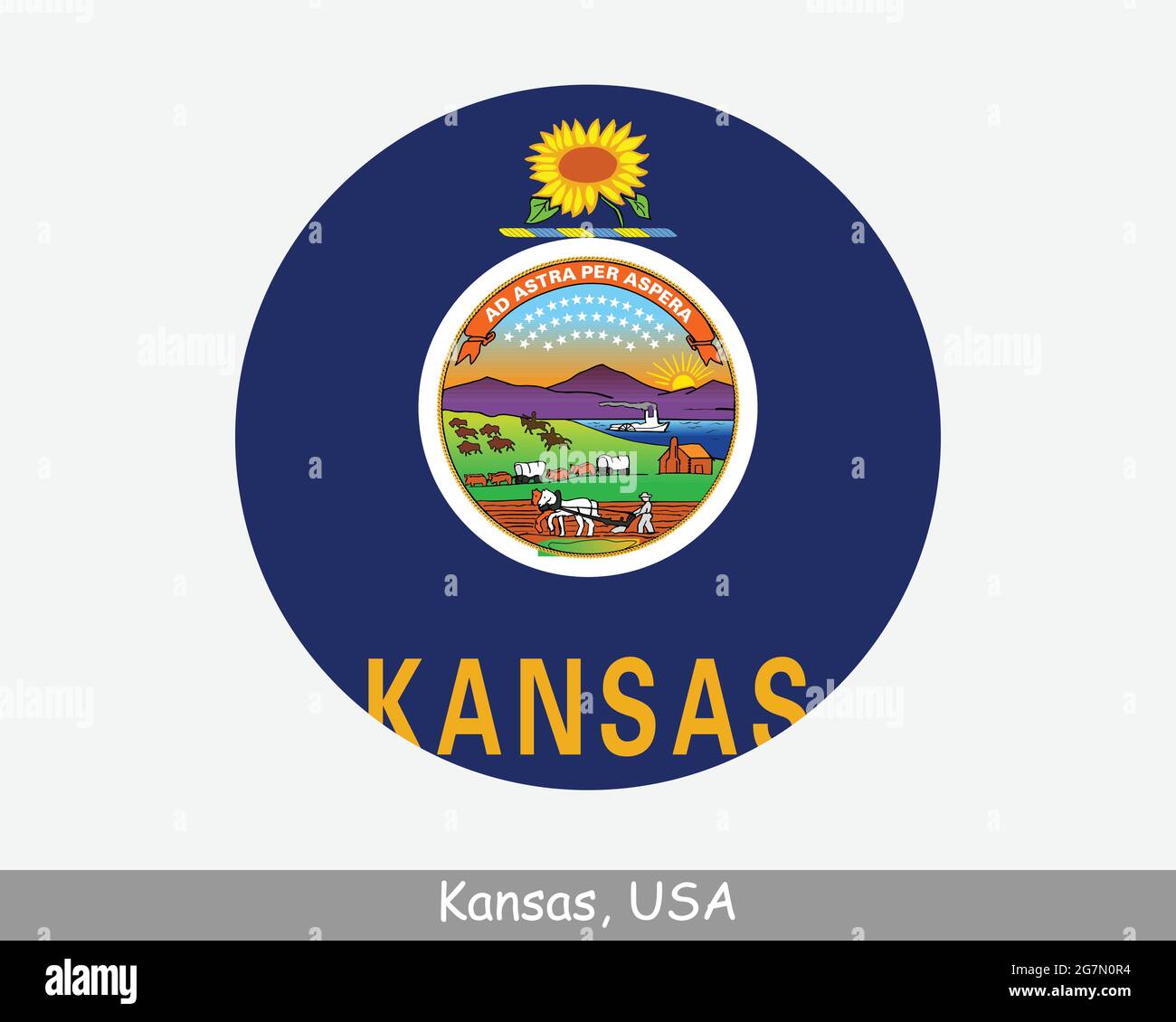 Kansas Round Circle Flag. KA USA State Circular Button Banner Icon ...