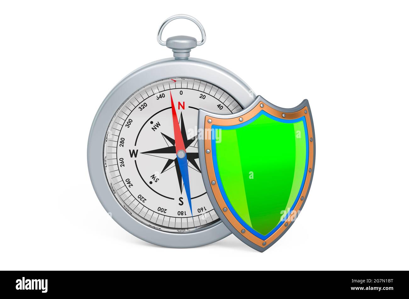 Compass with shield, 3D rendering isolated on white background Stock ...