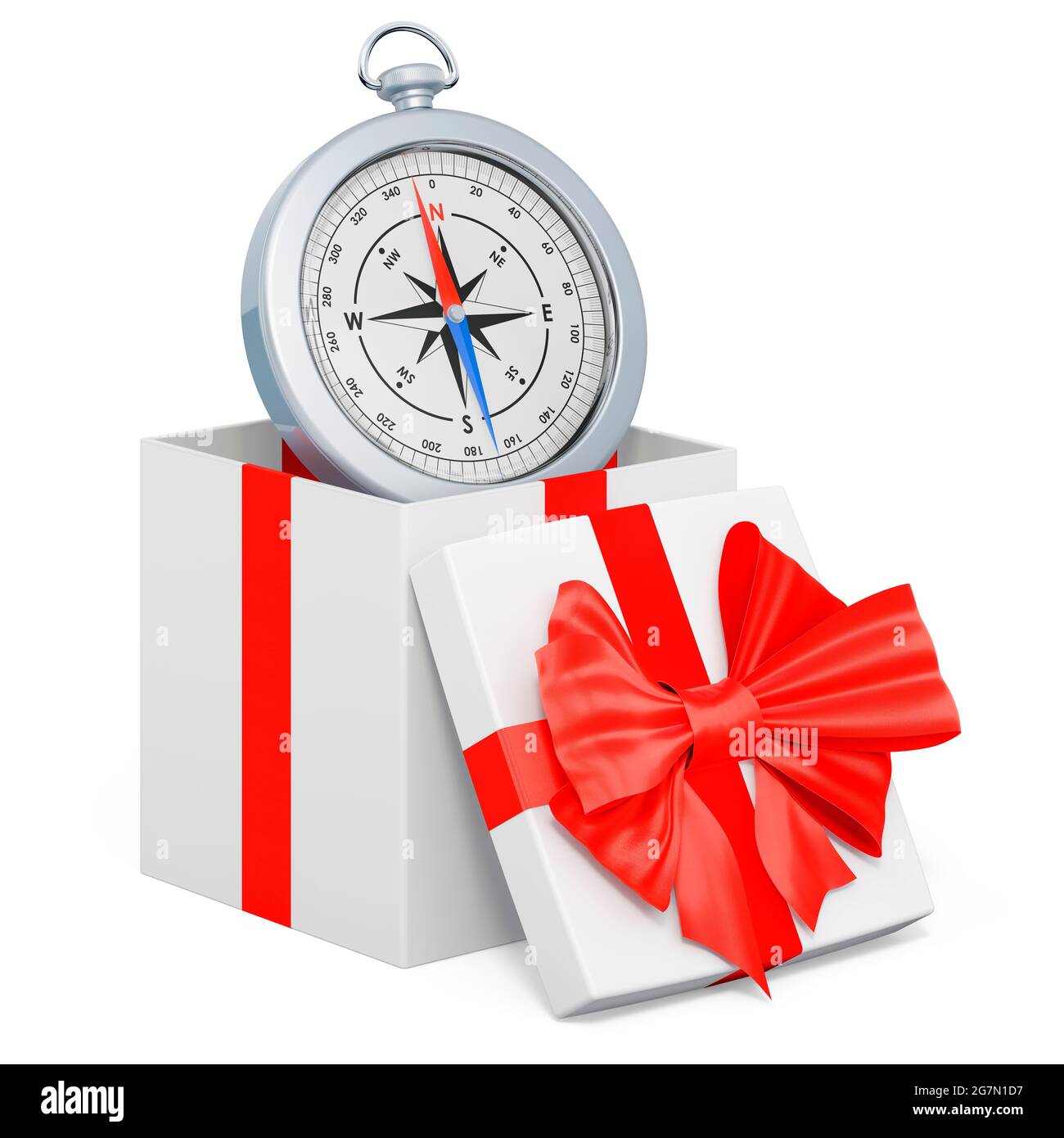 Compass inside gift box, gift concept. 3D rendering isolated on white ...
