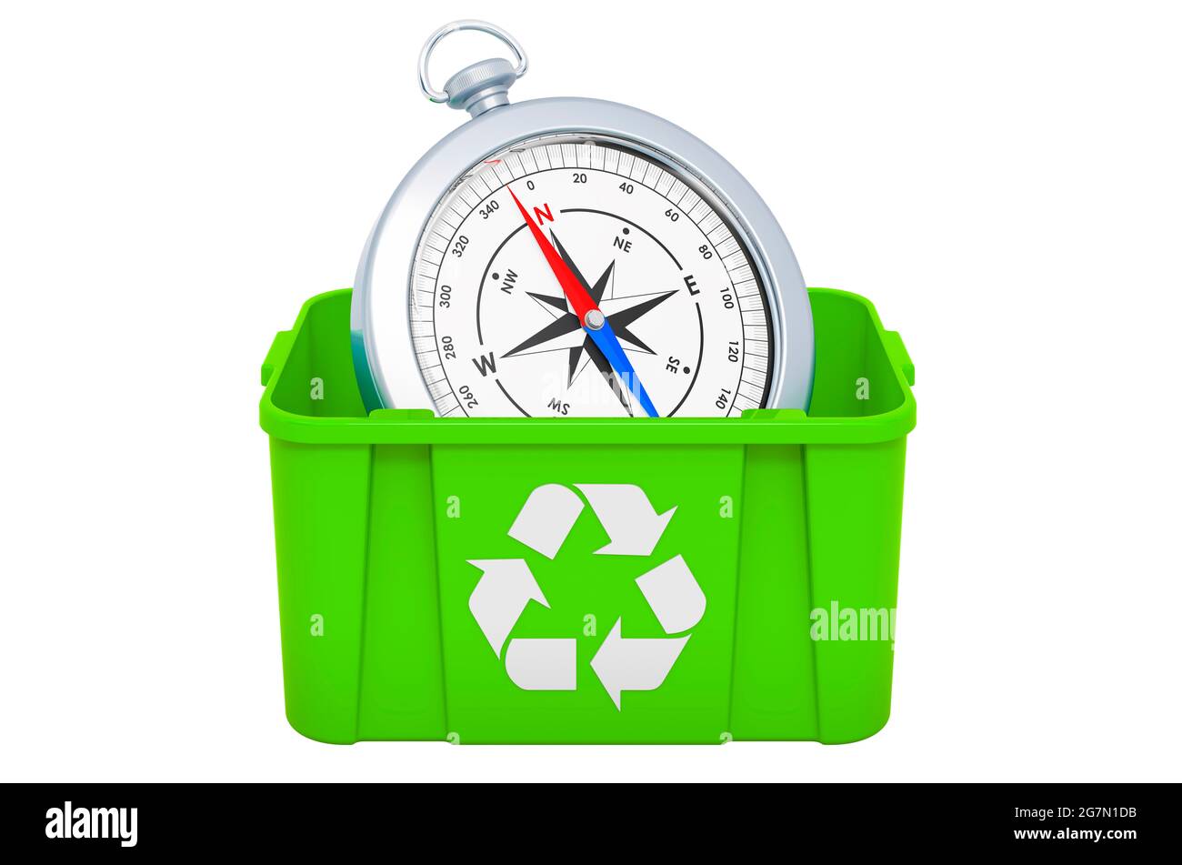Recycling trashcan with compass, 3D rendering isolated on white ...