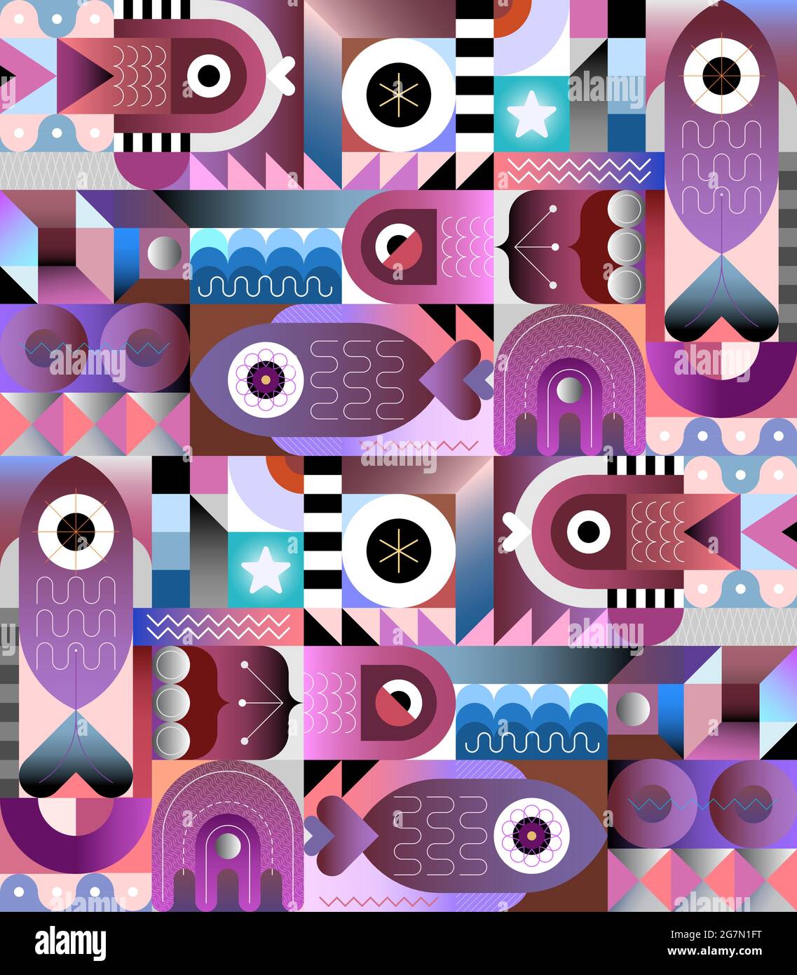 Marine life vector illustration. Geometric style design with fish ...