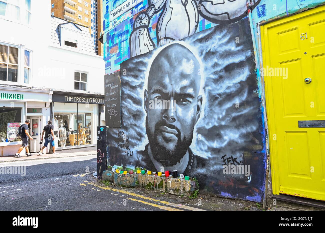 Brighton UK 15th July 2021 - A mural paying tribute to Sebastian Eubank ...