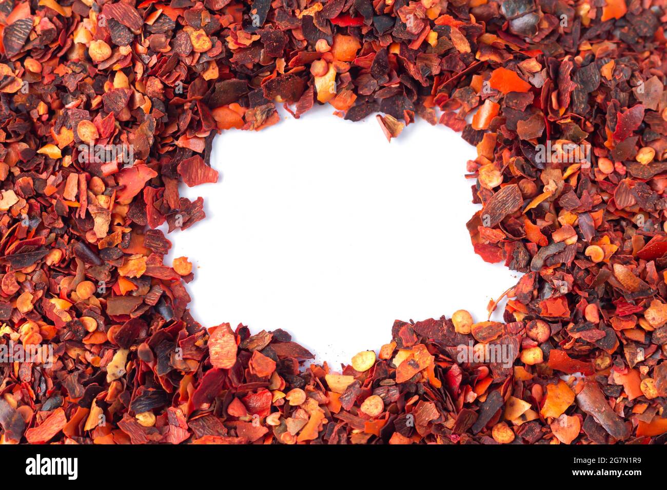 Frame of crushed red chilli pepper, dried cayenne pepper flakes ...