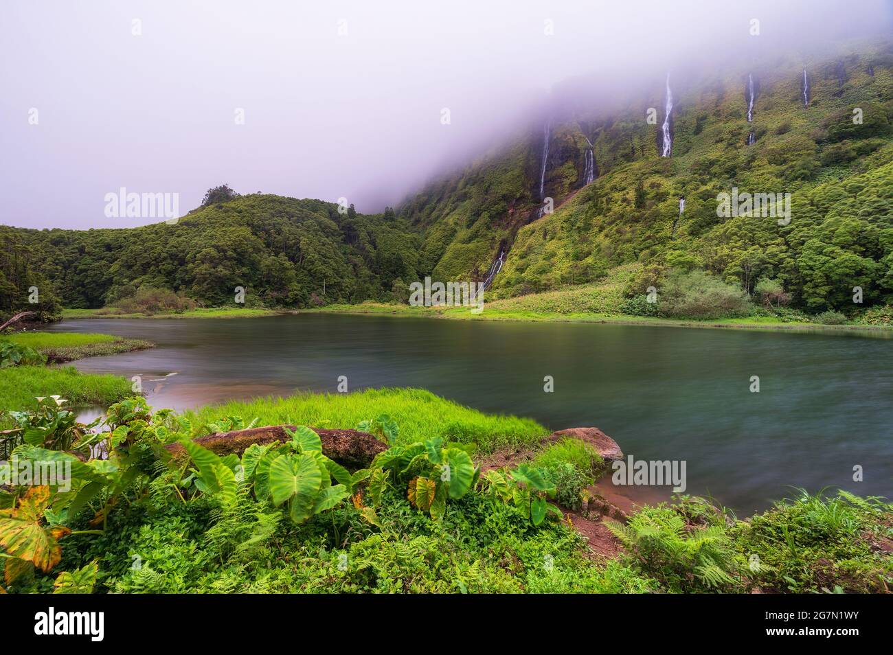 Azores scenic landscape, Flores island. Iconic lagoon with over 20 ...