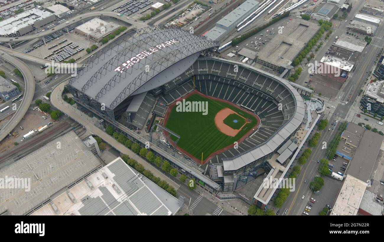 An aerial view of T-Mobile Park, Wednesday, July 14, 2021, in Seattle ...