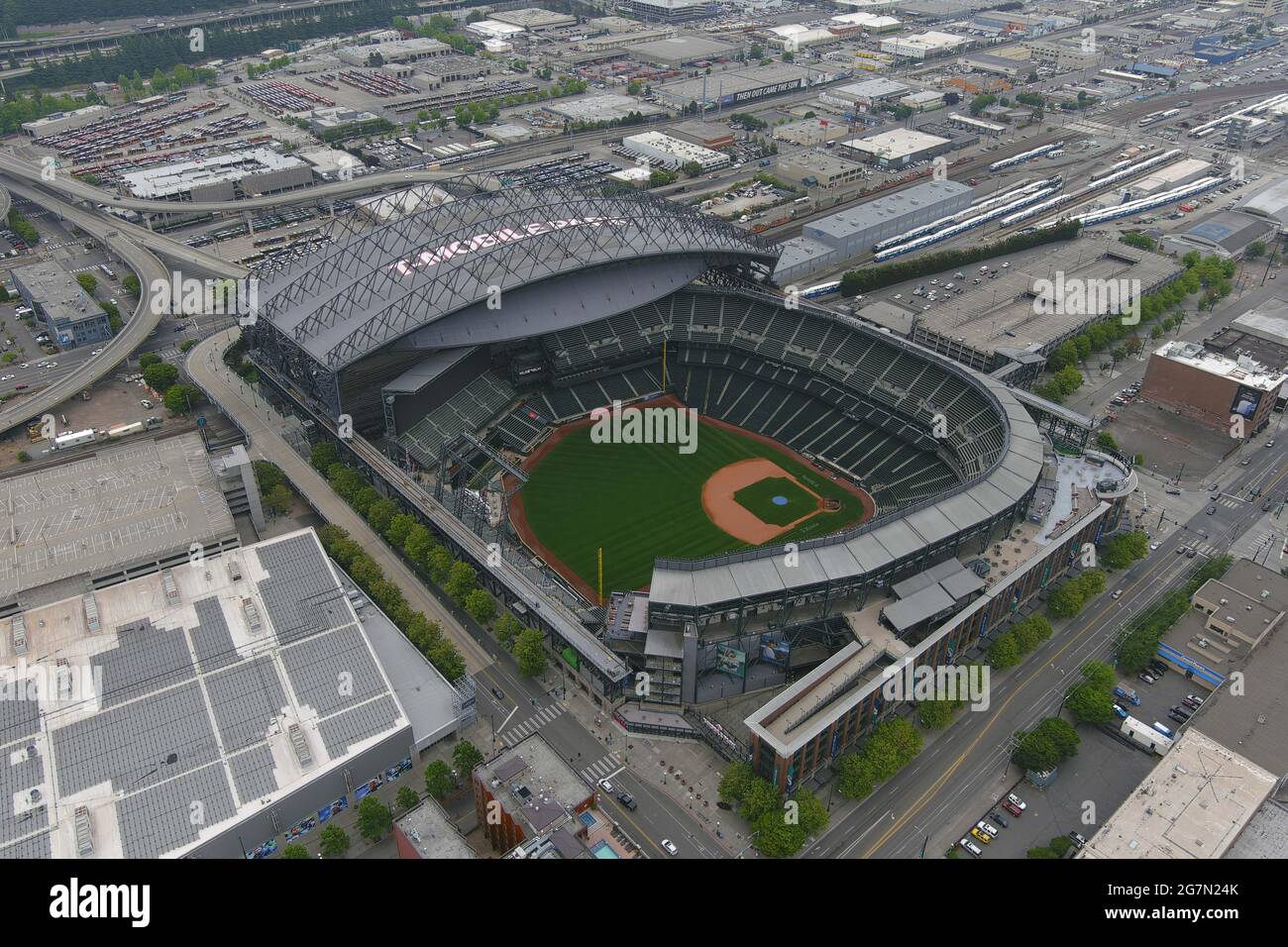 An aerial view of T-Mobile Park, Wednesday, July 14, 2021, in Seattle ...
