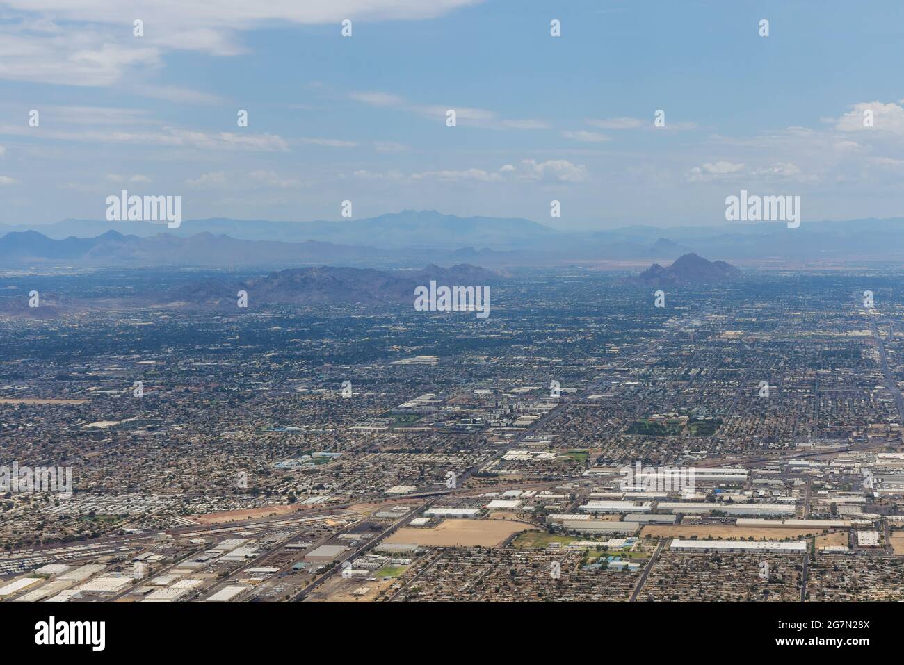 Aerial view of near mountain range peak in Phoenix, Arizona Stock Photo ...