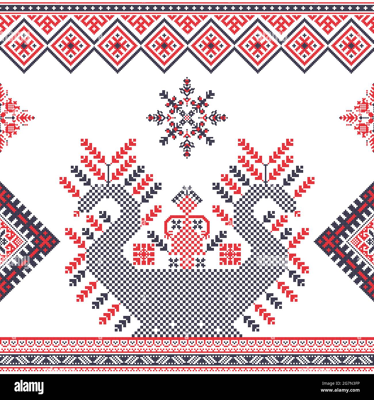 Decorative repeating pattern inspired by traditional Russian embroidery ...