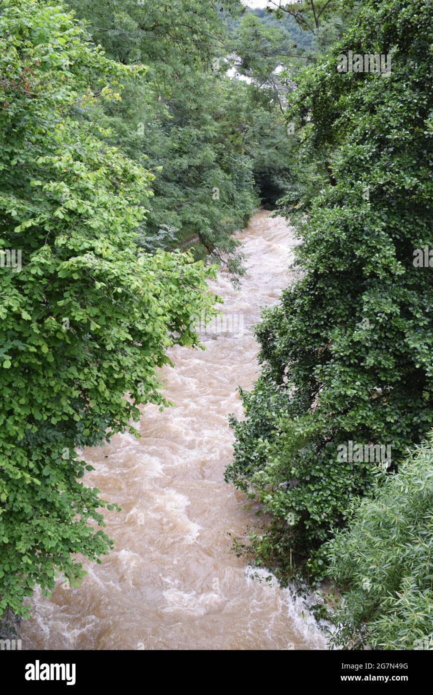 Huge flood of the Elz river in Monreal, Eifel on July 15th 2021 Stock ...
