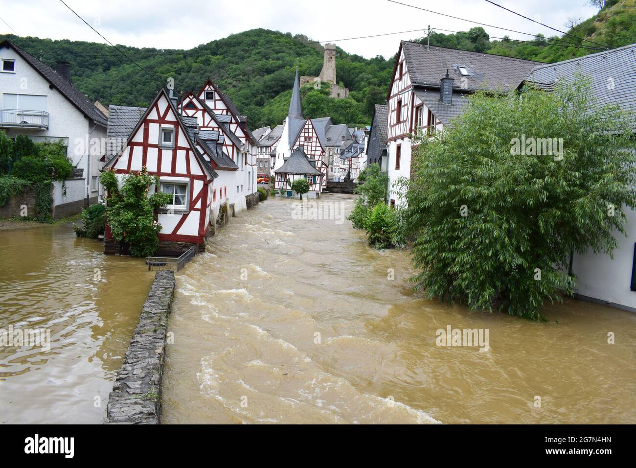 Huge flood of the Elz river in Monreal, Eifel on July 15th 2021 Stock ...