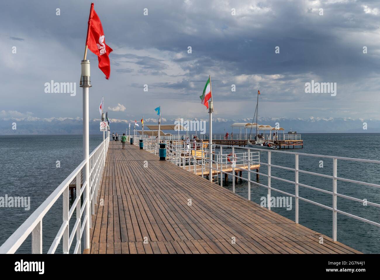 Pier, Kapriz Issyk Kul Resort lake, Kyrgyzstan Stock Photo - Alamy