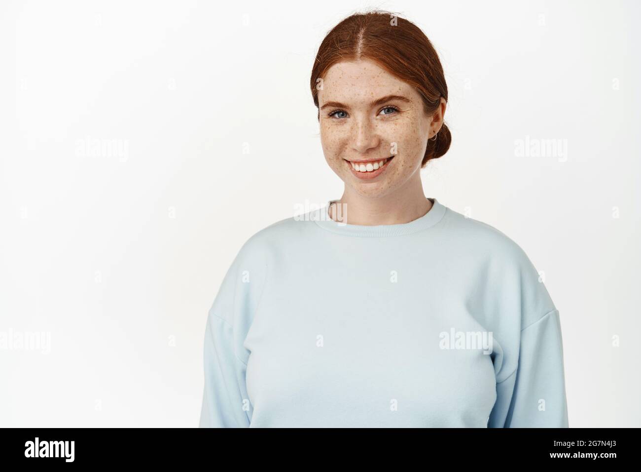 Portrait Of Young Redhead Girl With Pale Skin White Beautiful Smile