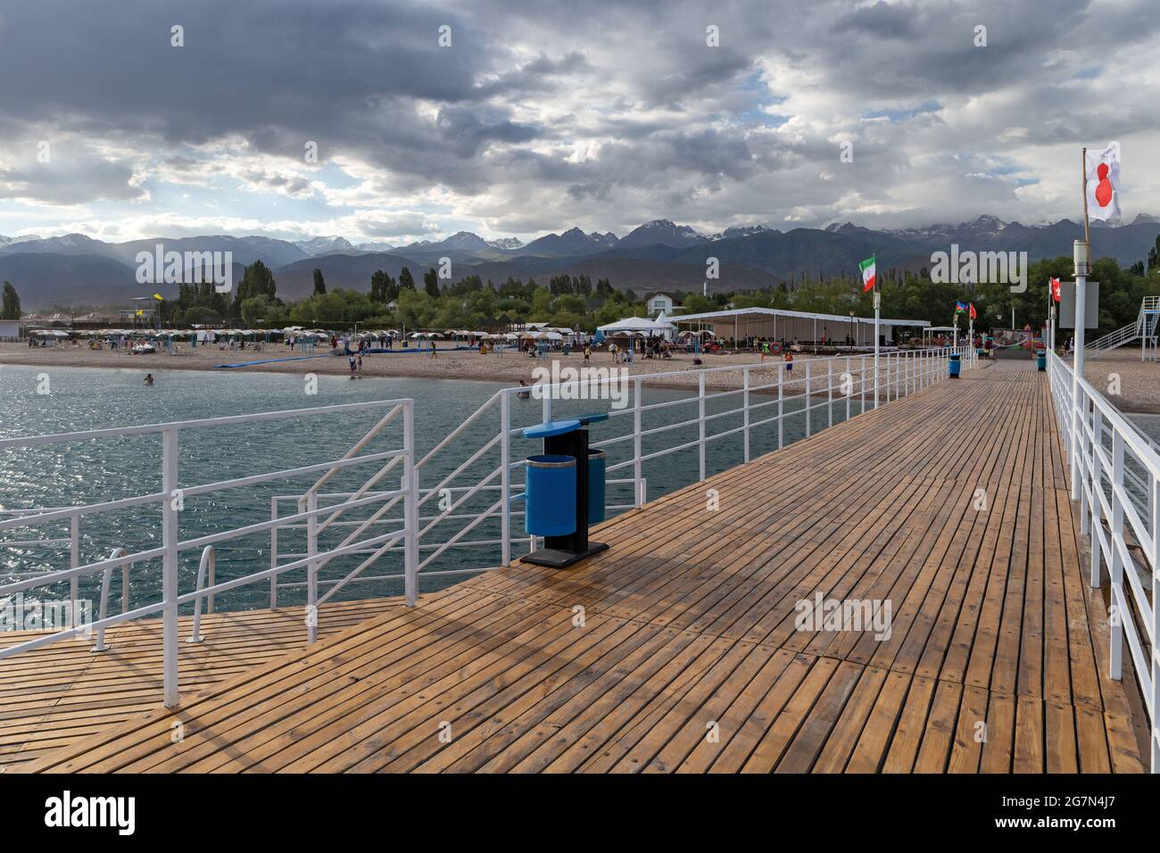 Pier, Kapriz Issyk Kul Resort lake, Kyrgyzstan Stock Photo - Alamy