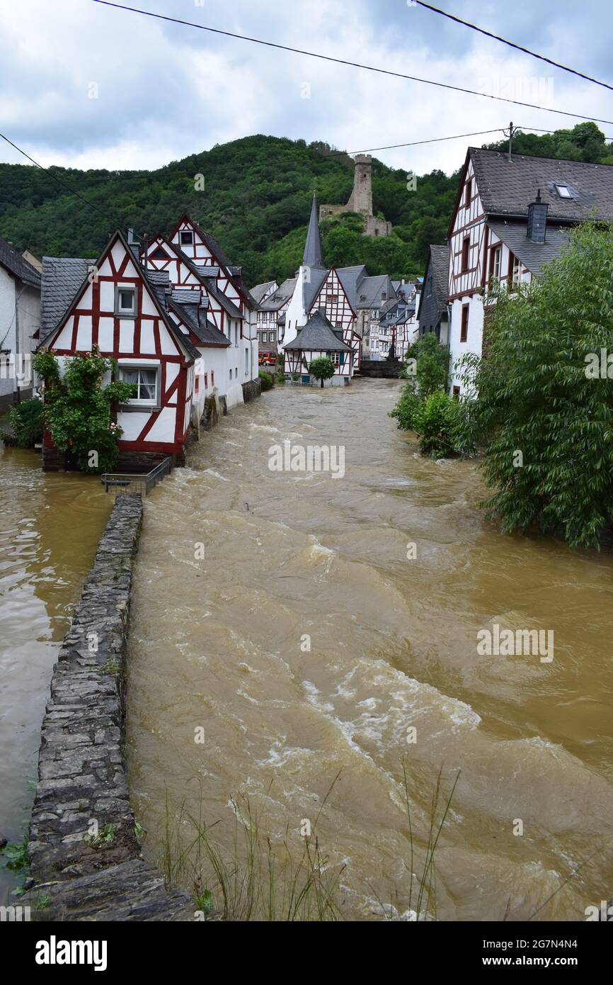 Huge flood of the Elz river in Monreal, Eifel on July 15th 2021 Stock ...