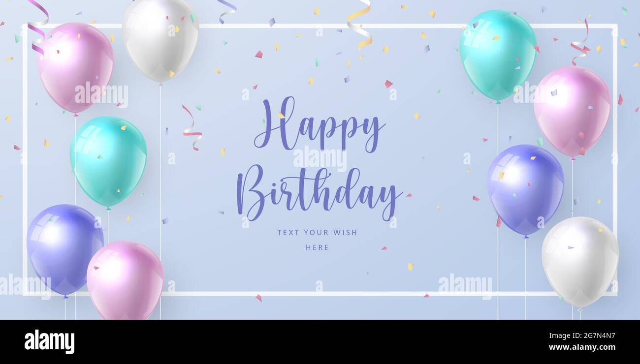 Elegant realistic pastel color ballon and ribbon Happy Birthday ...