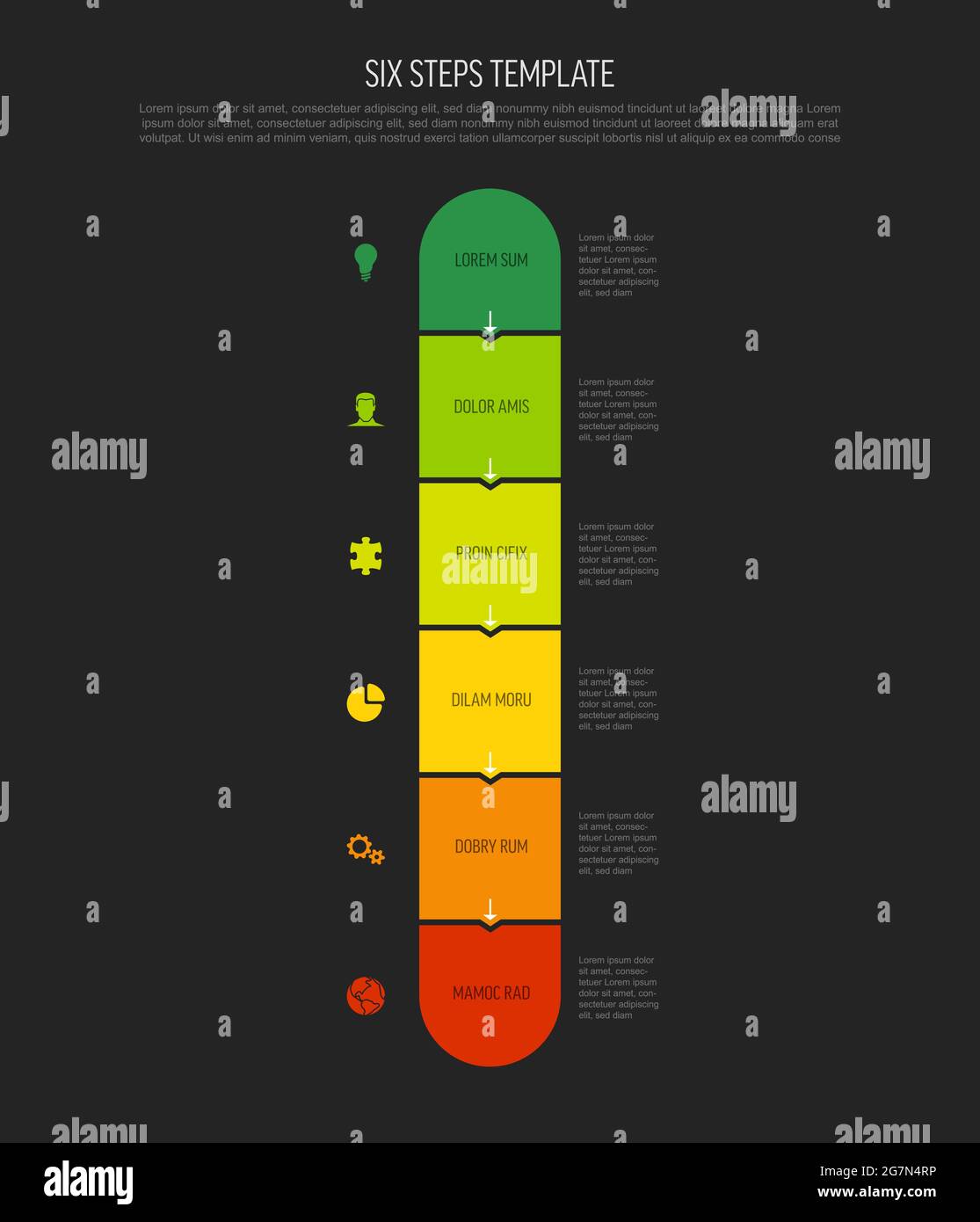 Six vector square flat vertical progress steps template with arrows and ...