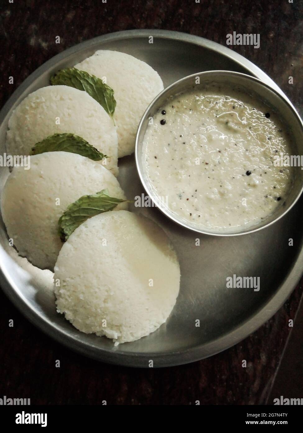 South Indian Famous Breakfast " Idli with Coconut Chutney Stock Photo ...