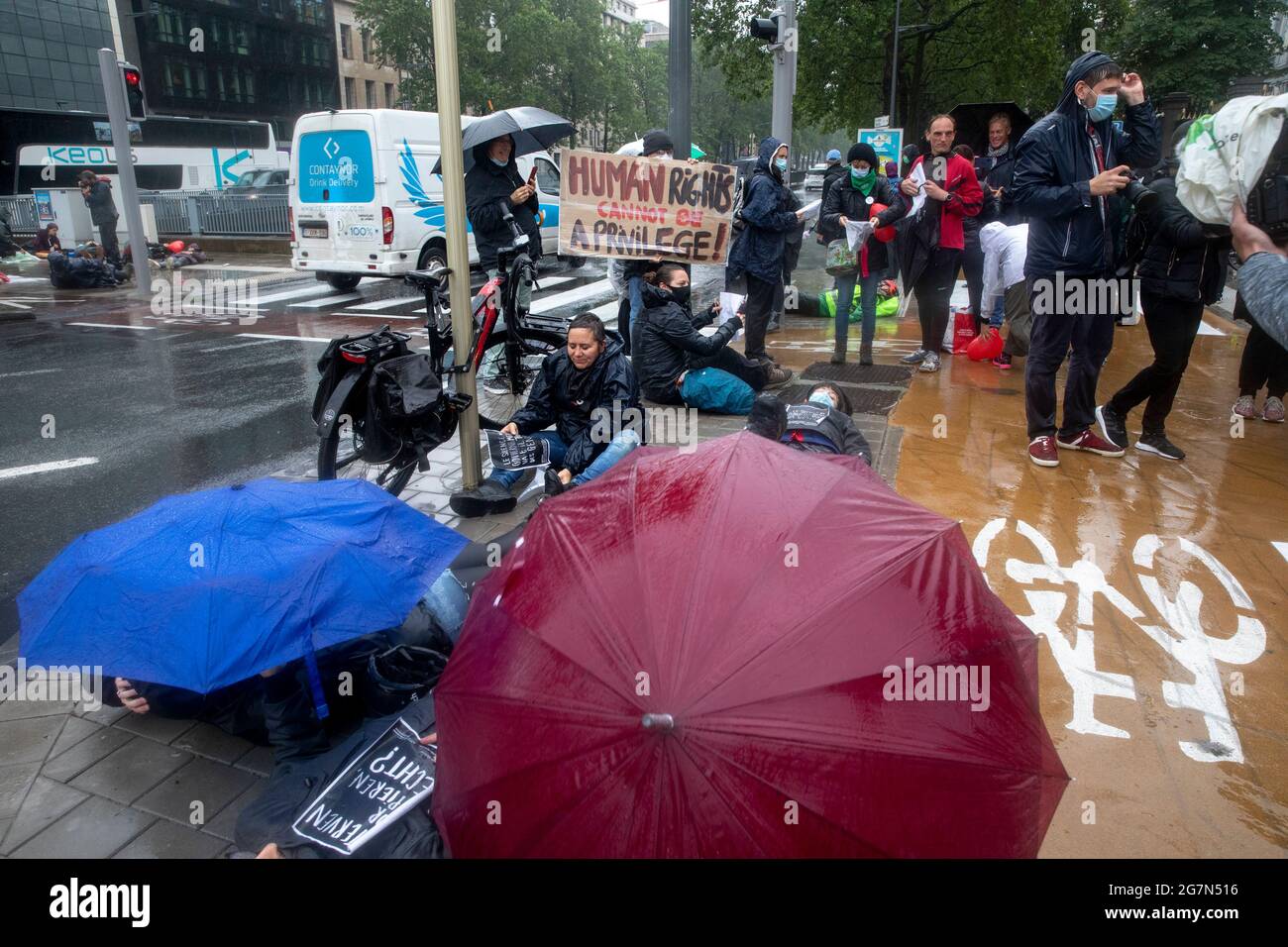 Illustration shows a human chain, a solidarity action organized by non ...