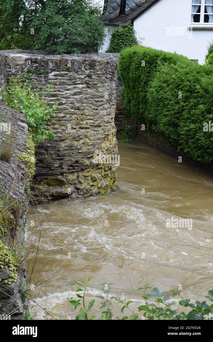 Huge flood of the Elz river in Monreal, Eifel on July 15th 2021 Stock ...