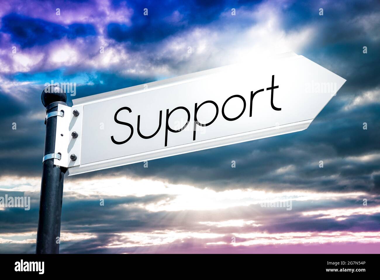 Support - signpost with one arrow, sky in background Stock Photo - Alamy