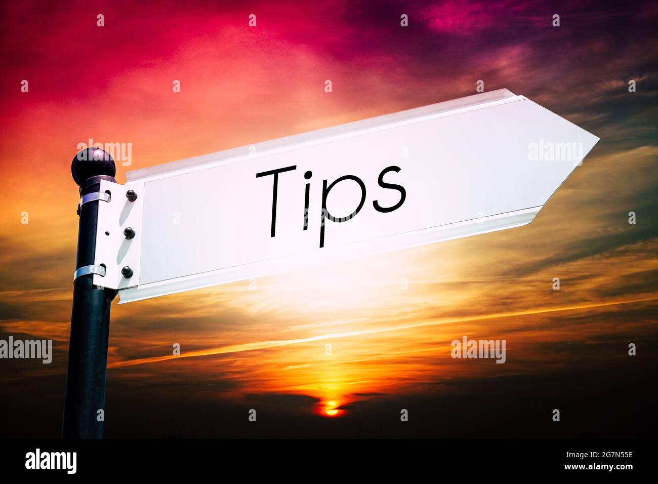 Tips - signpost with one arrow, sky in background Stock Photo - Alamy