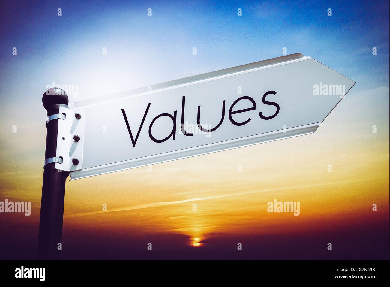 Values - signpost with one arrow, sky in background Stock Photo - Alamy