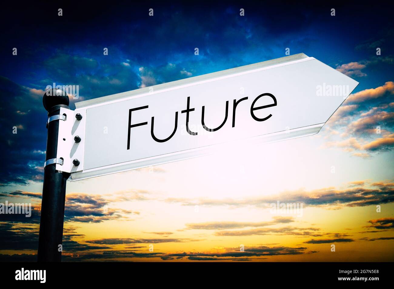 Future - signpost with one arrow, sky in background Stock Photo - Alamy