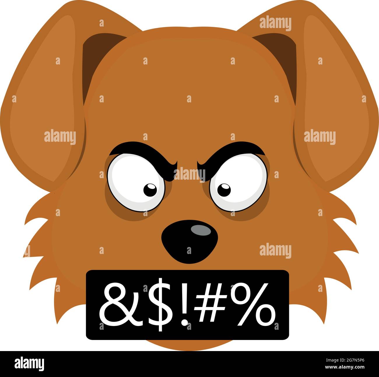 Vector emoticon illustration of a cartoon dog's face with an angry and ...