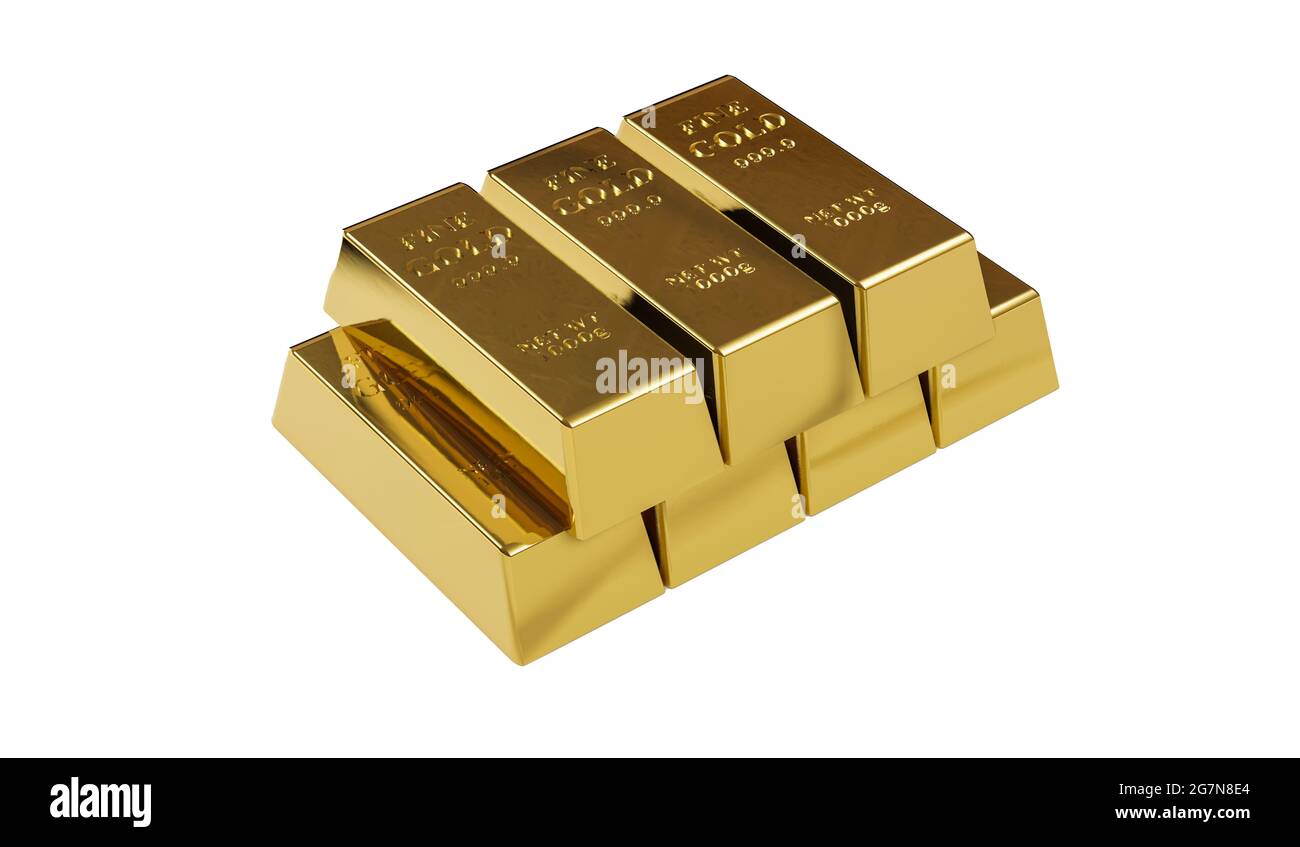 Closeup of gold ingots isolated on white background Stock Photo - Alamy