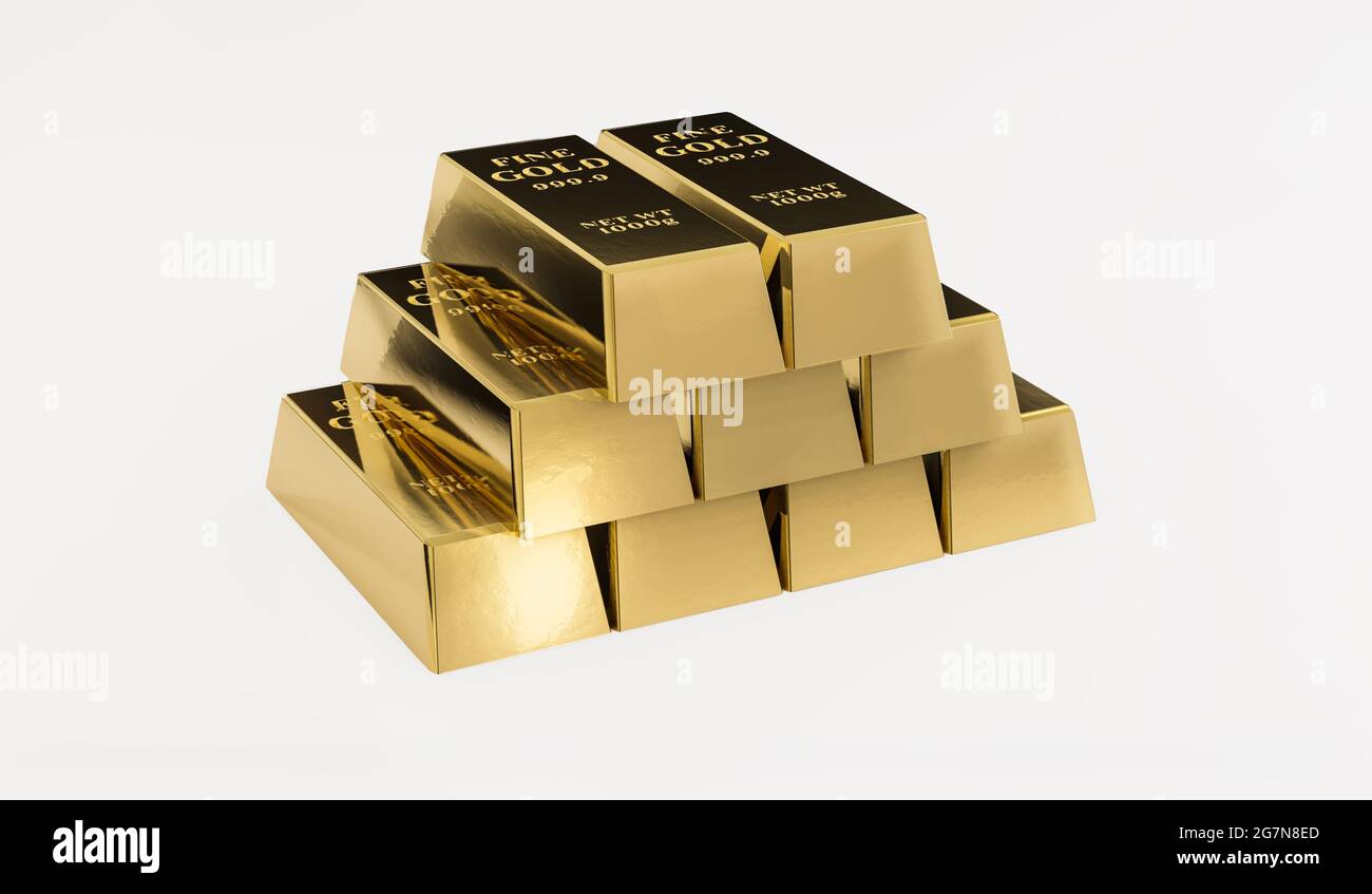 Closeup of gold ingots isolated on white background Stock Photo - Alamy
