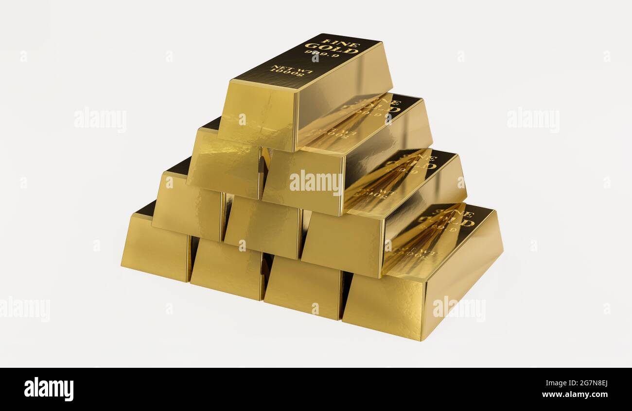 Closeup of gold ingots isolated on white background Stock Photo - Alamy