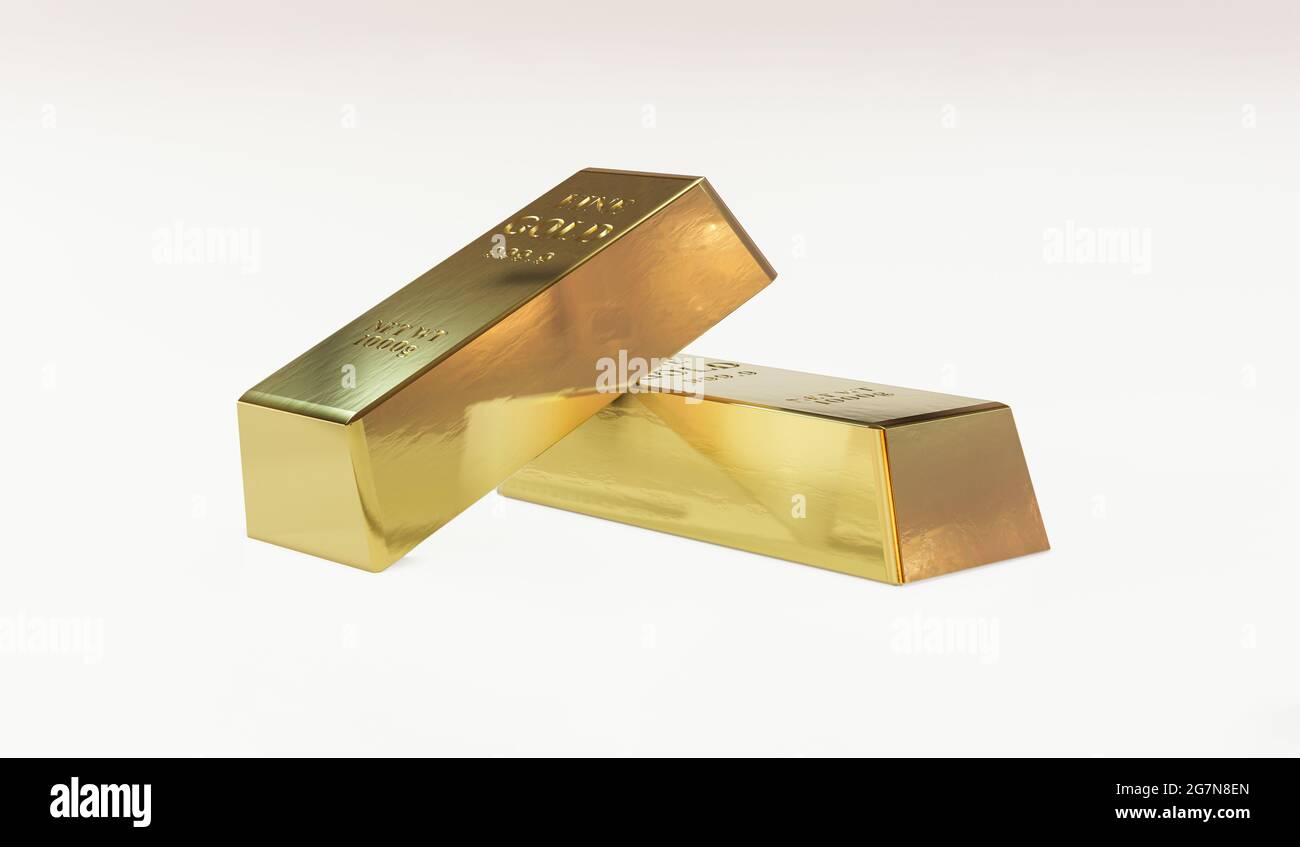 Closeup of two gold ingots isolated on white background Stock Photo - Alamy