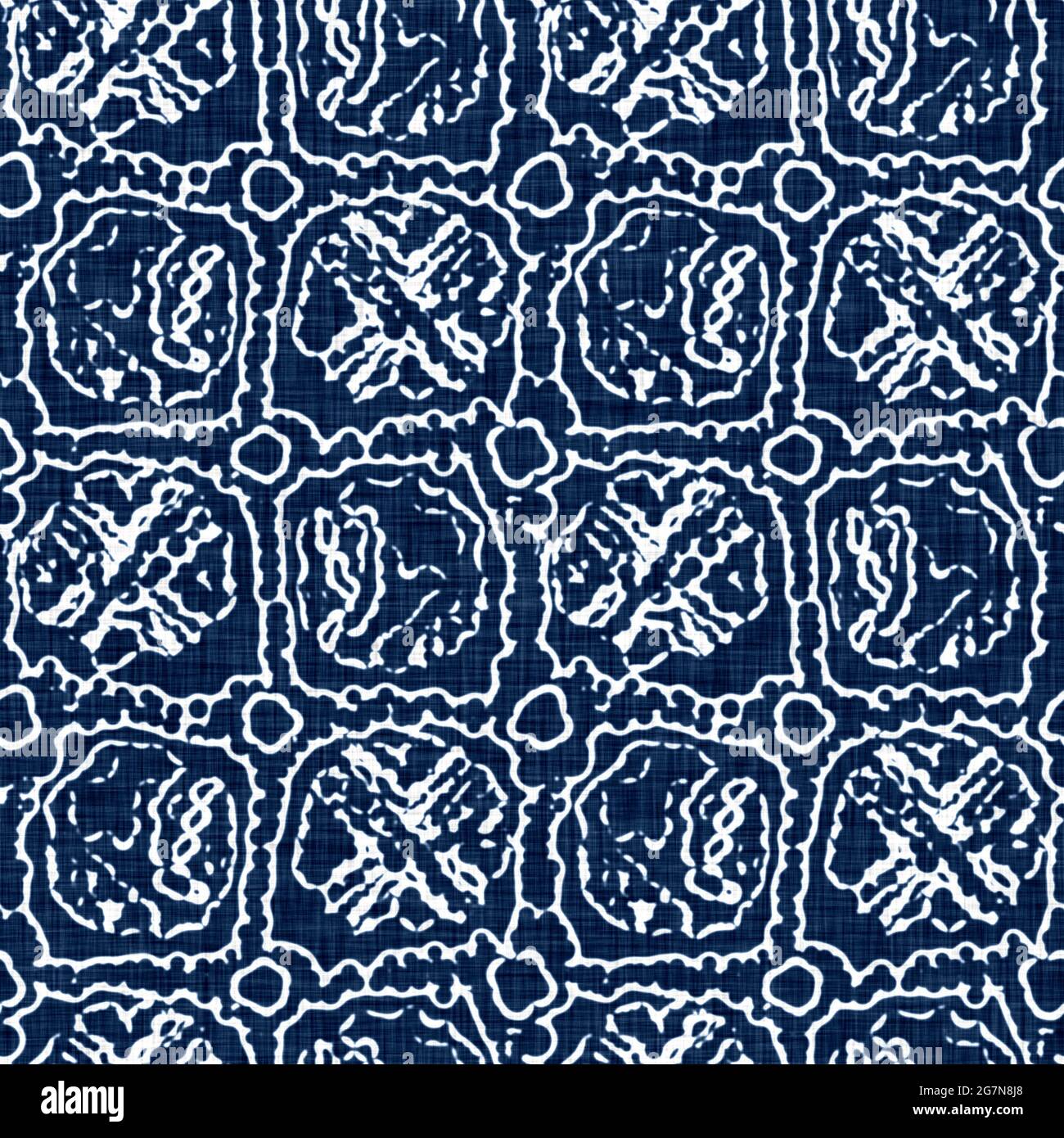 Acid wash blue jean effect texture with decorative linen geo motif ...