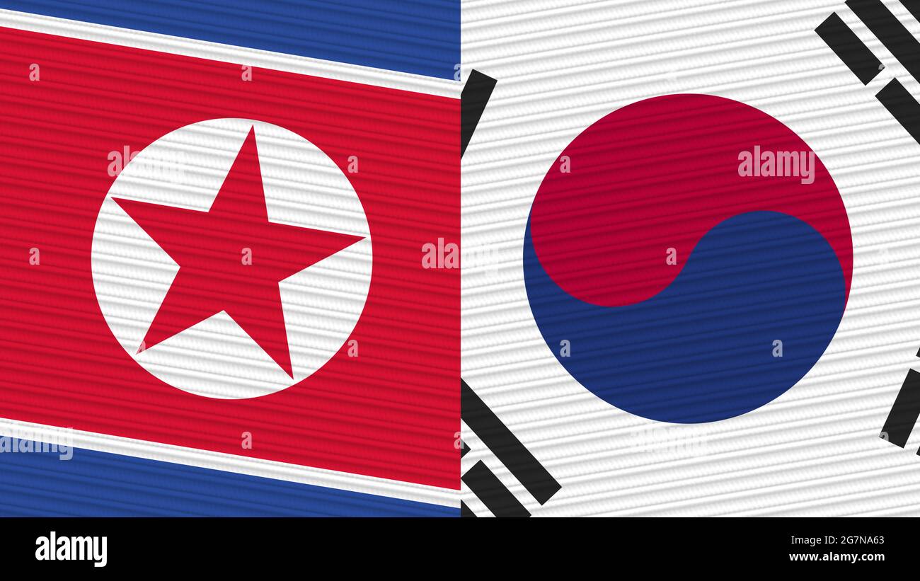 South Korea and North Korea Two Half Flags Together Fabric Texture ...