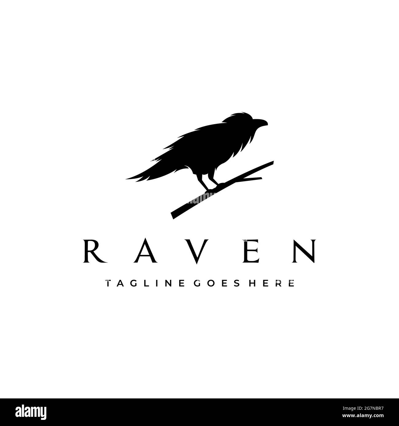 Crow Raven Silhouette sitting on a branch logo design vector ...