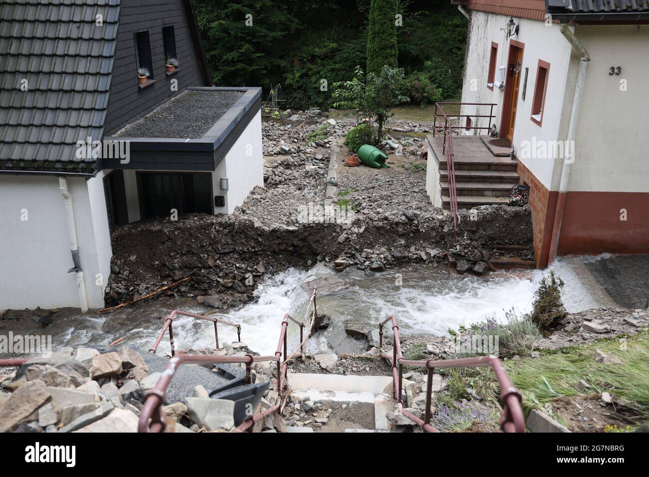 Altenahr, Germany. 15th July, 2021. Debris lies next to evacuated ...