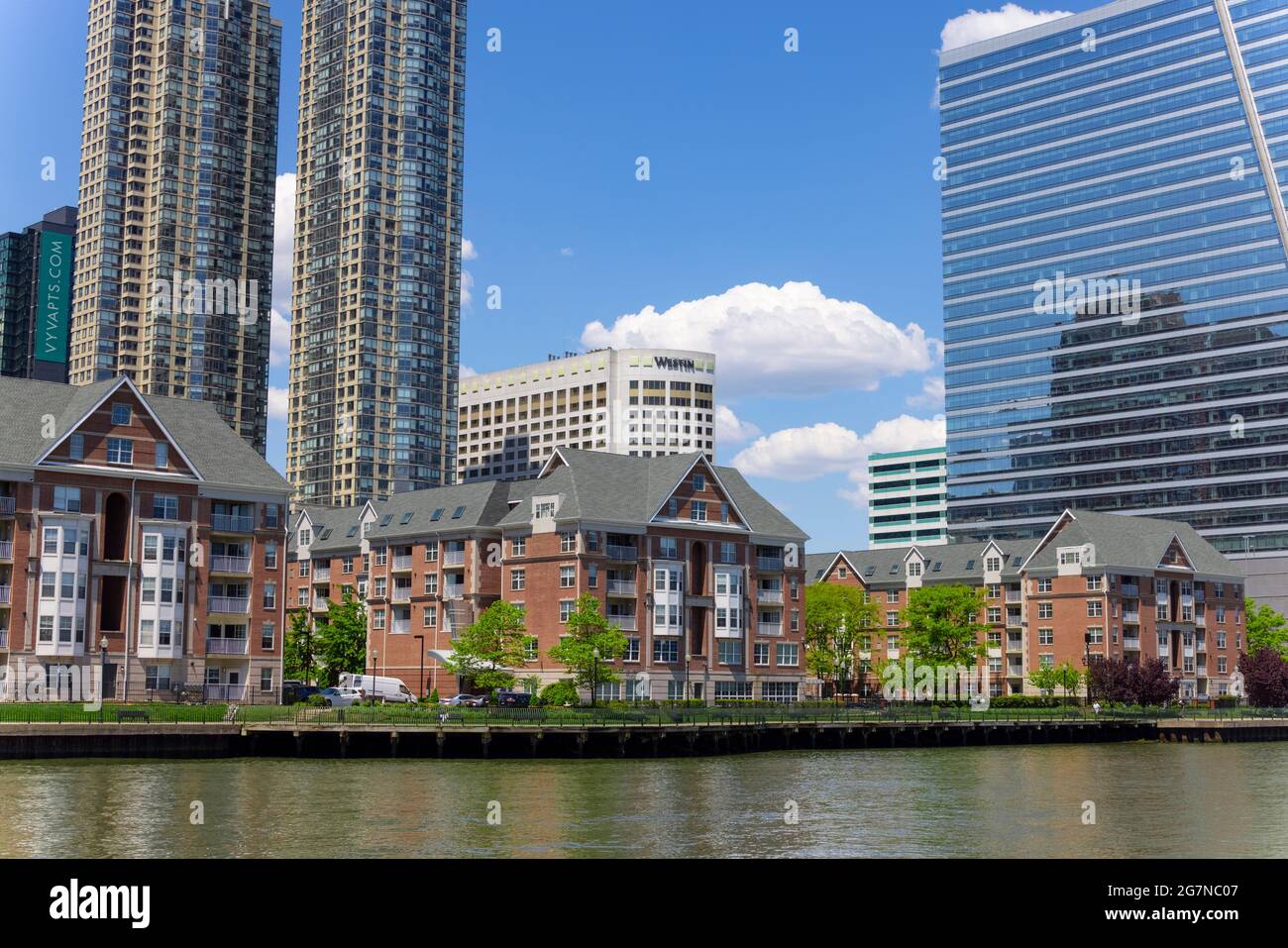 High-rise apartments stand along the Hudson River in Jersey City Stock ...