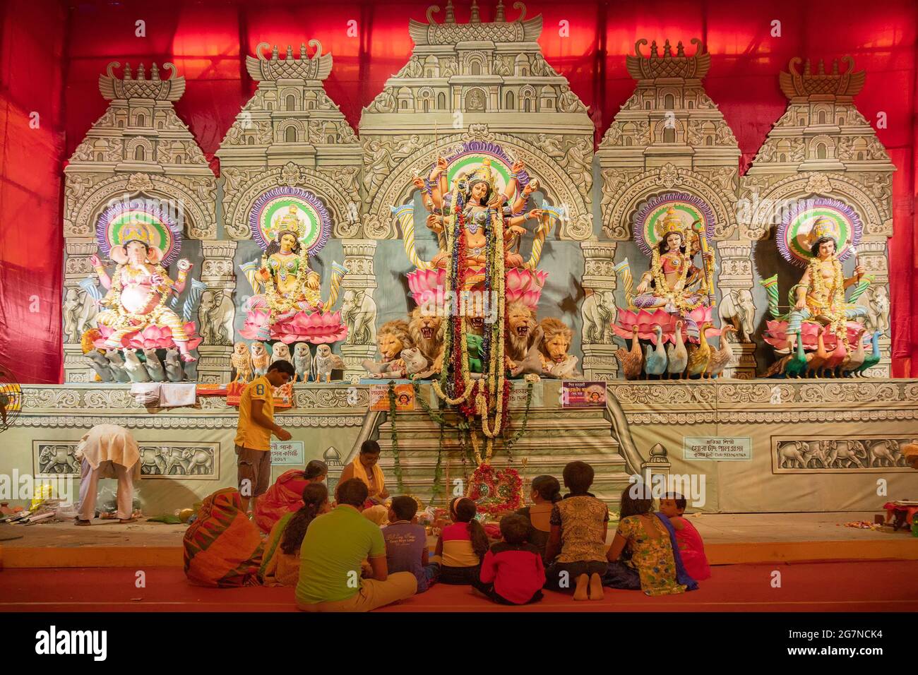 KOLKATA , INDIA - SEPTEMBER 28, 2017 : Goddess Durga idol inside ...