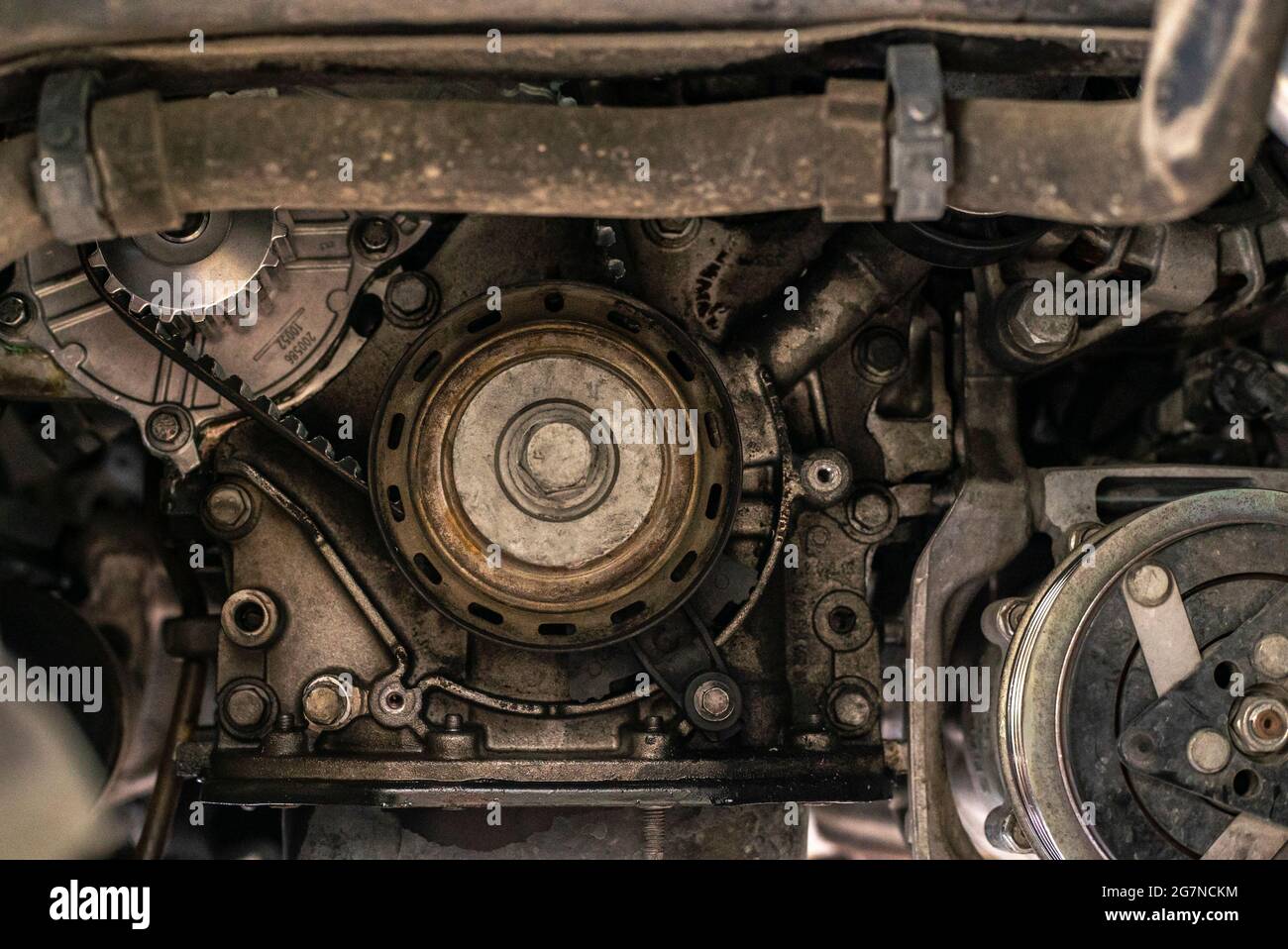 Engine disassembled detail ready for maintenance in mechanical workshop ...