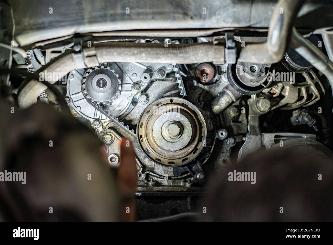 Engine disassembled detail ready for maintenance in mechanical workshop ...