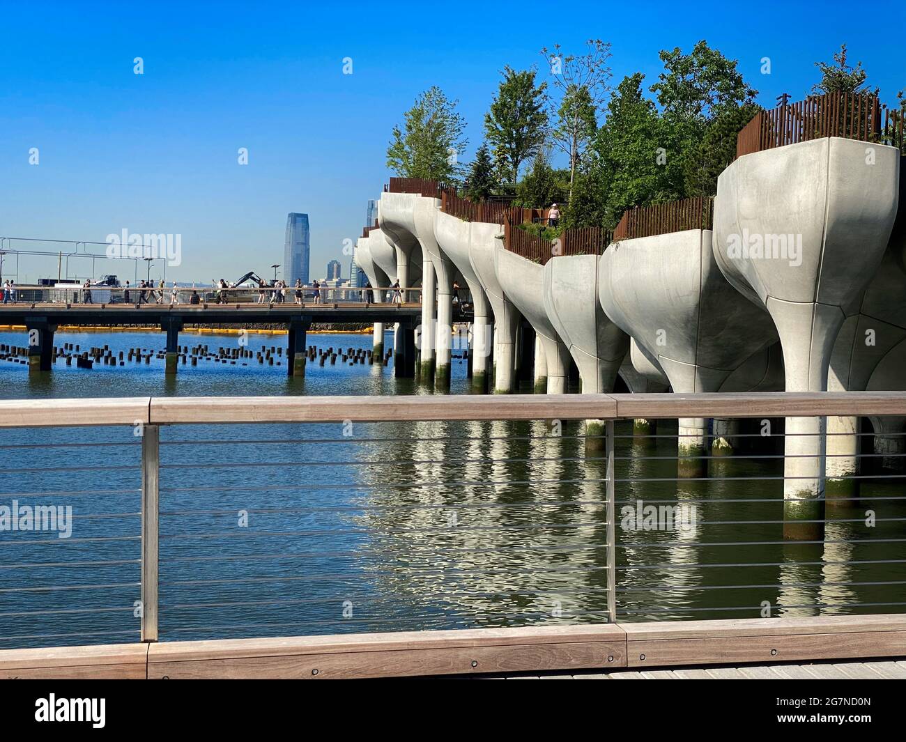 New York, NY, USA - July 15, 2021: Closeup of concrete pods used to ...