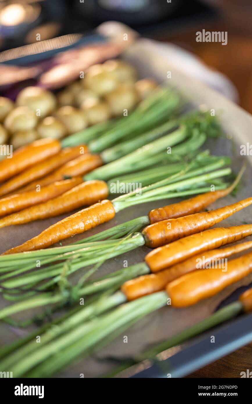 Fresh baked root vegetables Stock Photo - Alamy