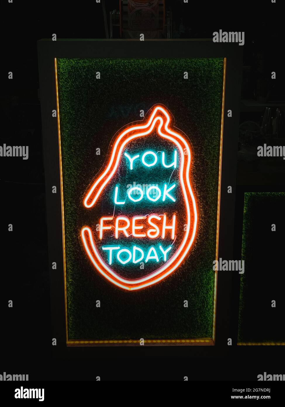 Neon sign saying you look fresh today Stock Photo - Alamy